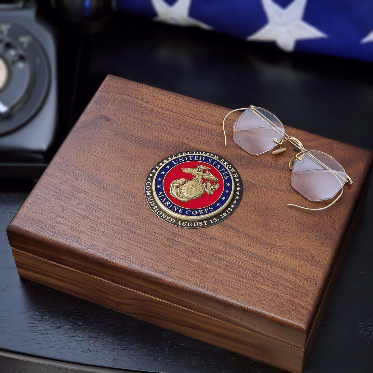 Personalized Walnut Keepsake Box with U.S. Marines Medallion – BrassBell