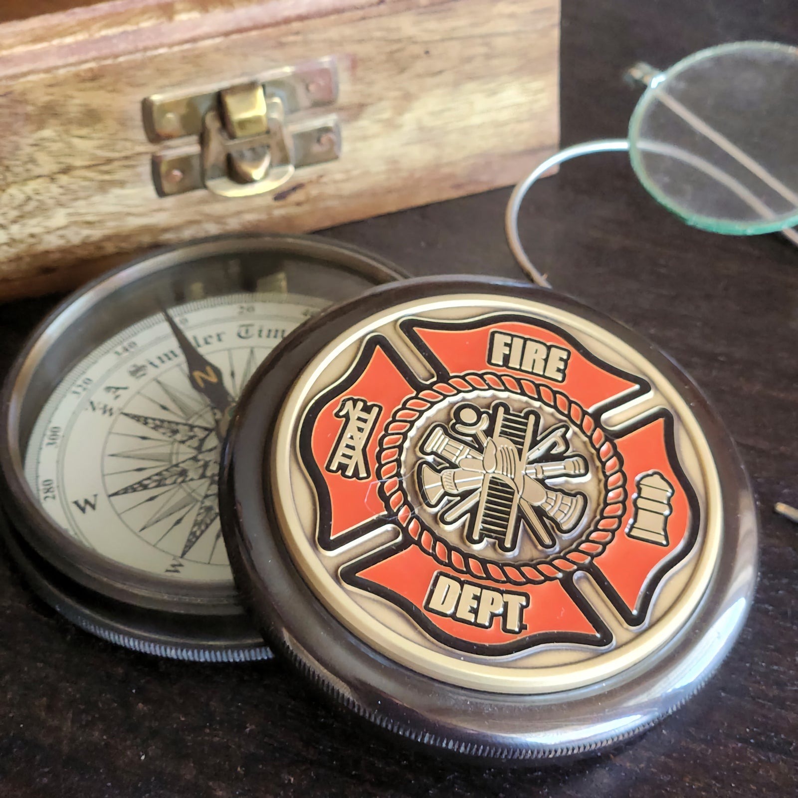 Personalized Firefighter Medallion Antiqued Brass Compass – BrassBell