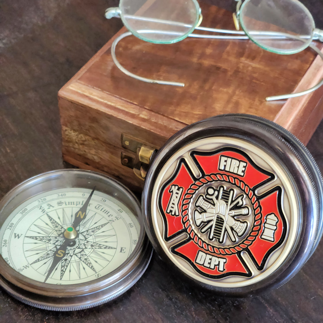 Personalized Firefighter Medallion Antiqued Brass Compass – BrassBell