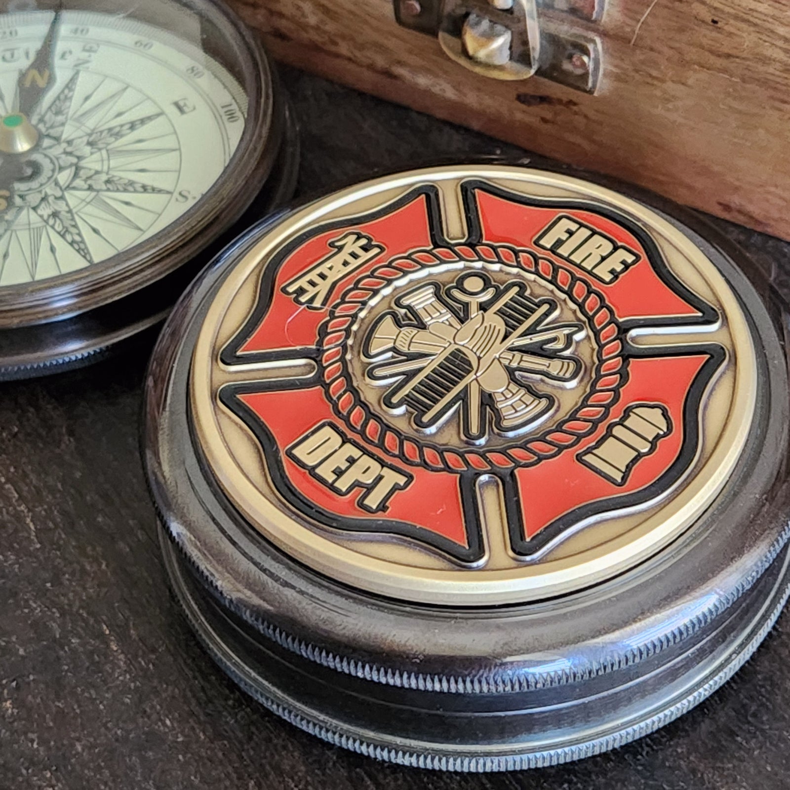 Personalized Firefighter Medallion Antiqued Brass Compass – BrassBell
