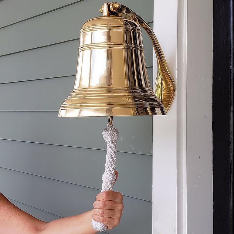 10 Inch Diameter Engravable Polished Brass Ridged Wall Bell – BrassBell