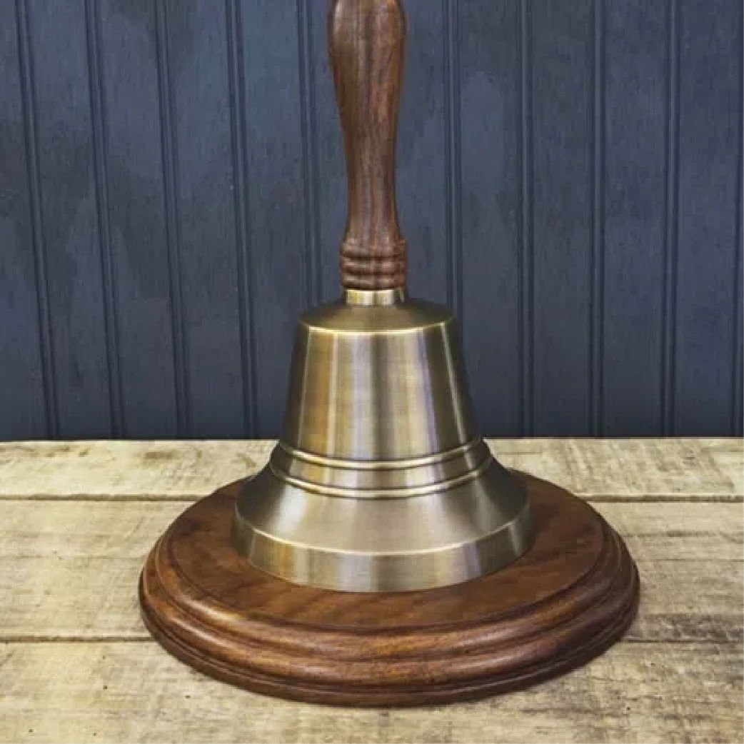 13 Inch Engravable Antiqued Brass Hand Bell – BrassBell