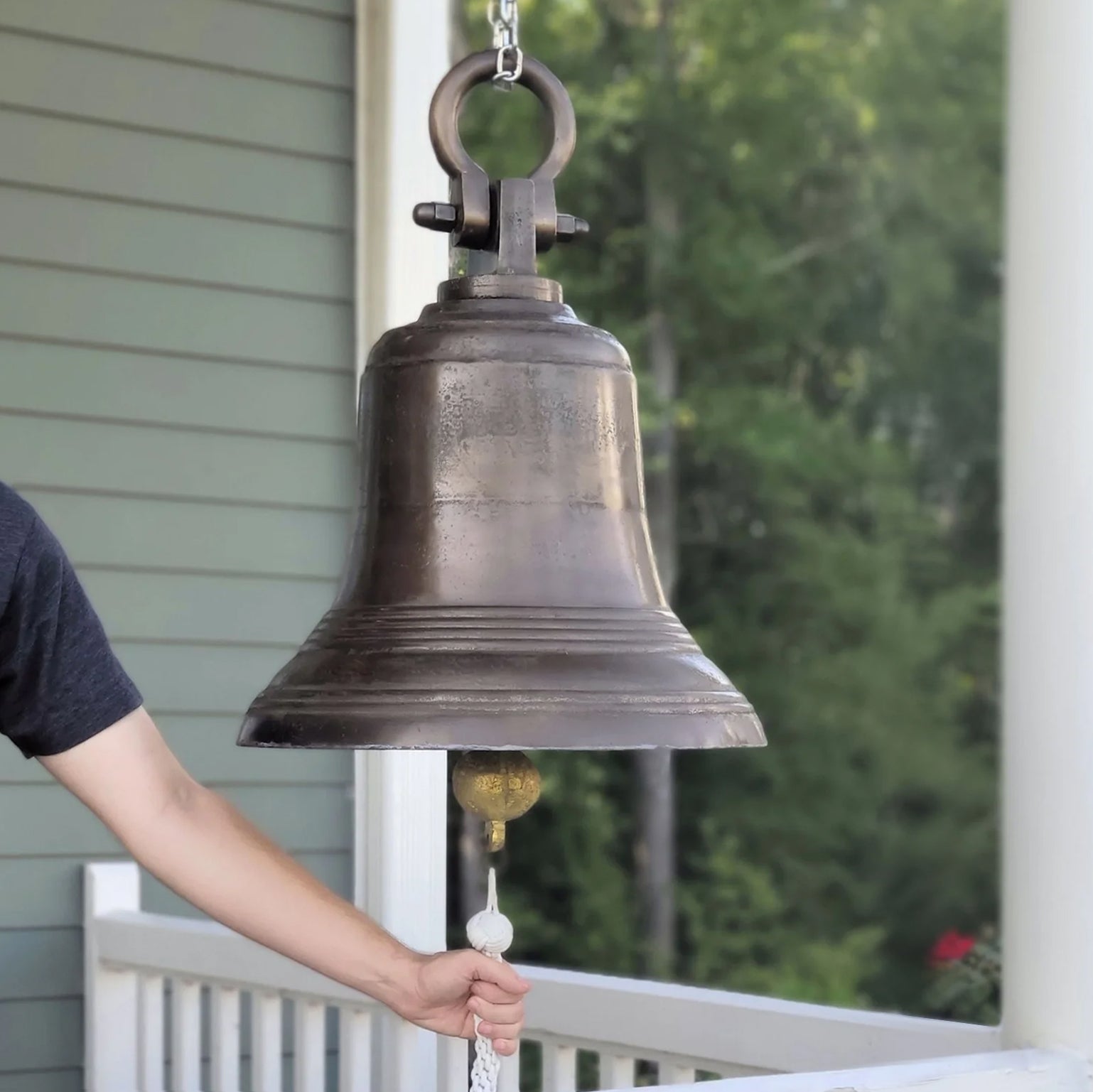18 Inch Diameter Distressed Brass Ridged Hanging Bell – BrassBell