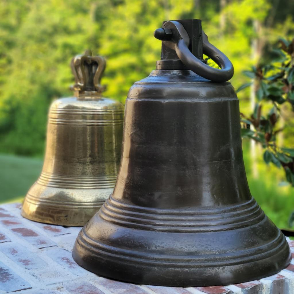18 Inch Diameter Distressed Brass Ridged Hanging Bell – BrassBell