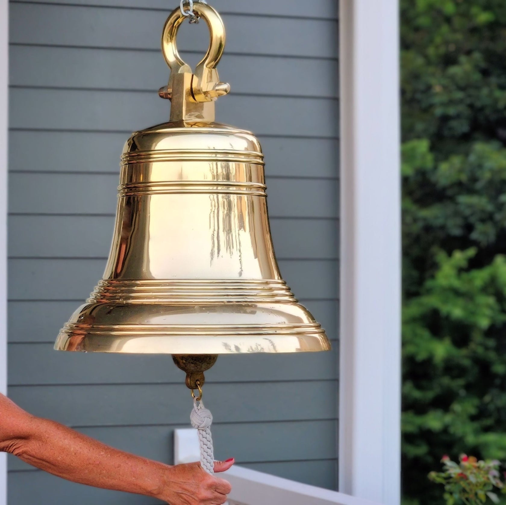 18 Inch Diameter Personalized Polished Brass Ridged Hanging Bell ...