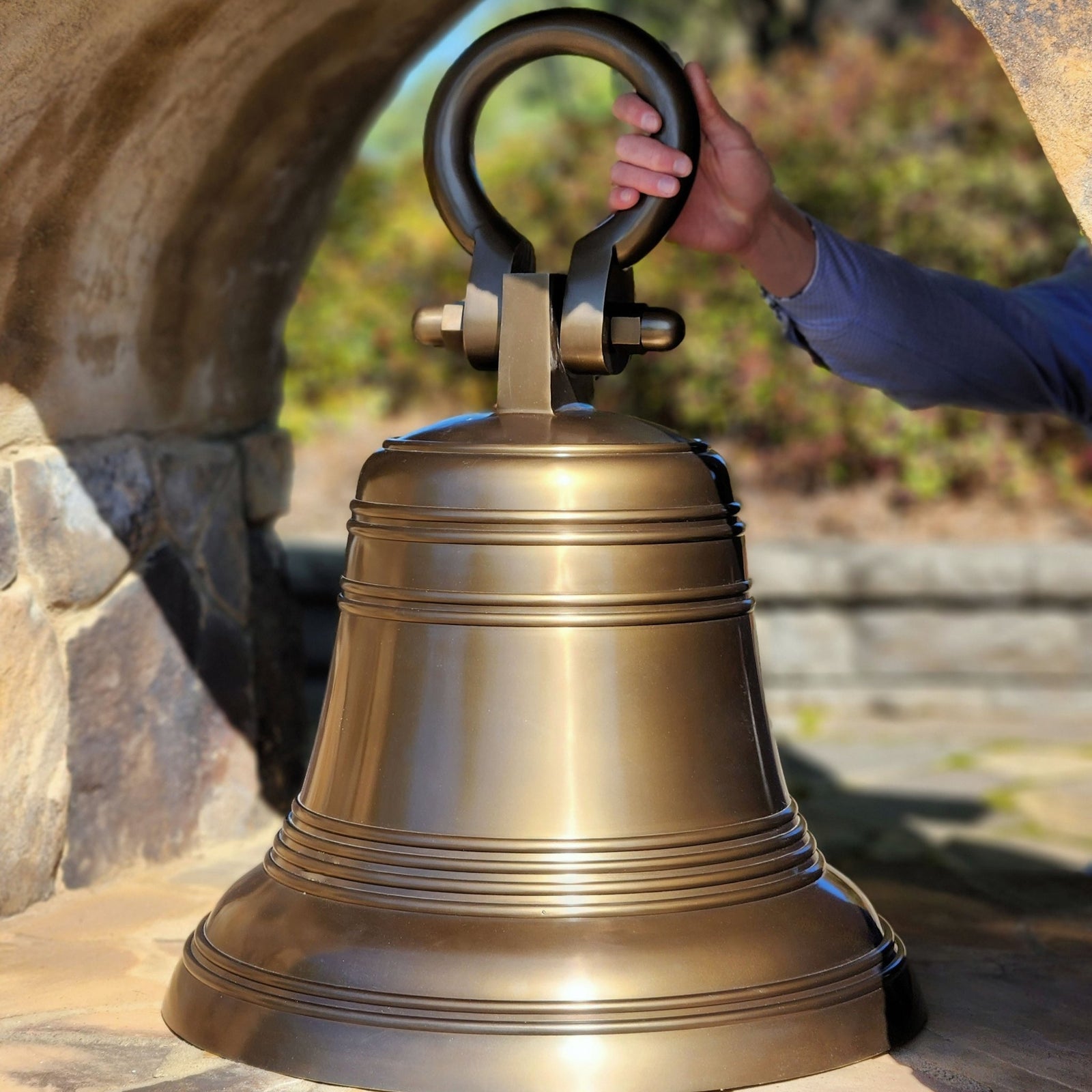 20 Inch Diameter Personalized Antiqued Brass Ridged Hanging Bell
