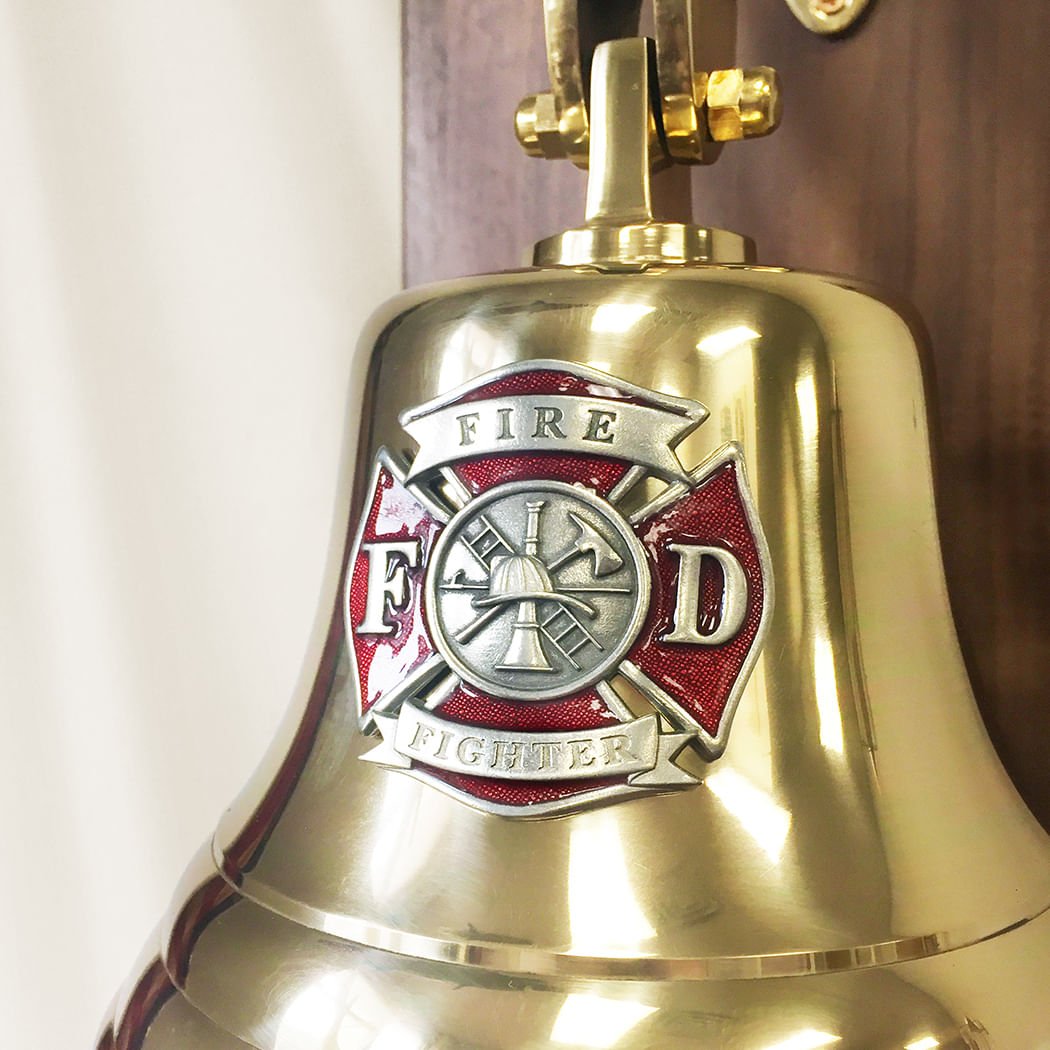 7 Inch Diameter Polished Brass Firefighter Emblem Plaque Bell﻿ – BrassBell