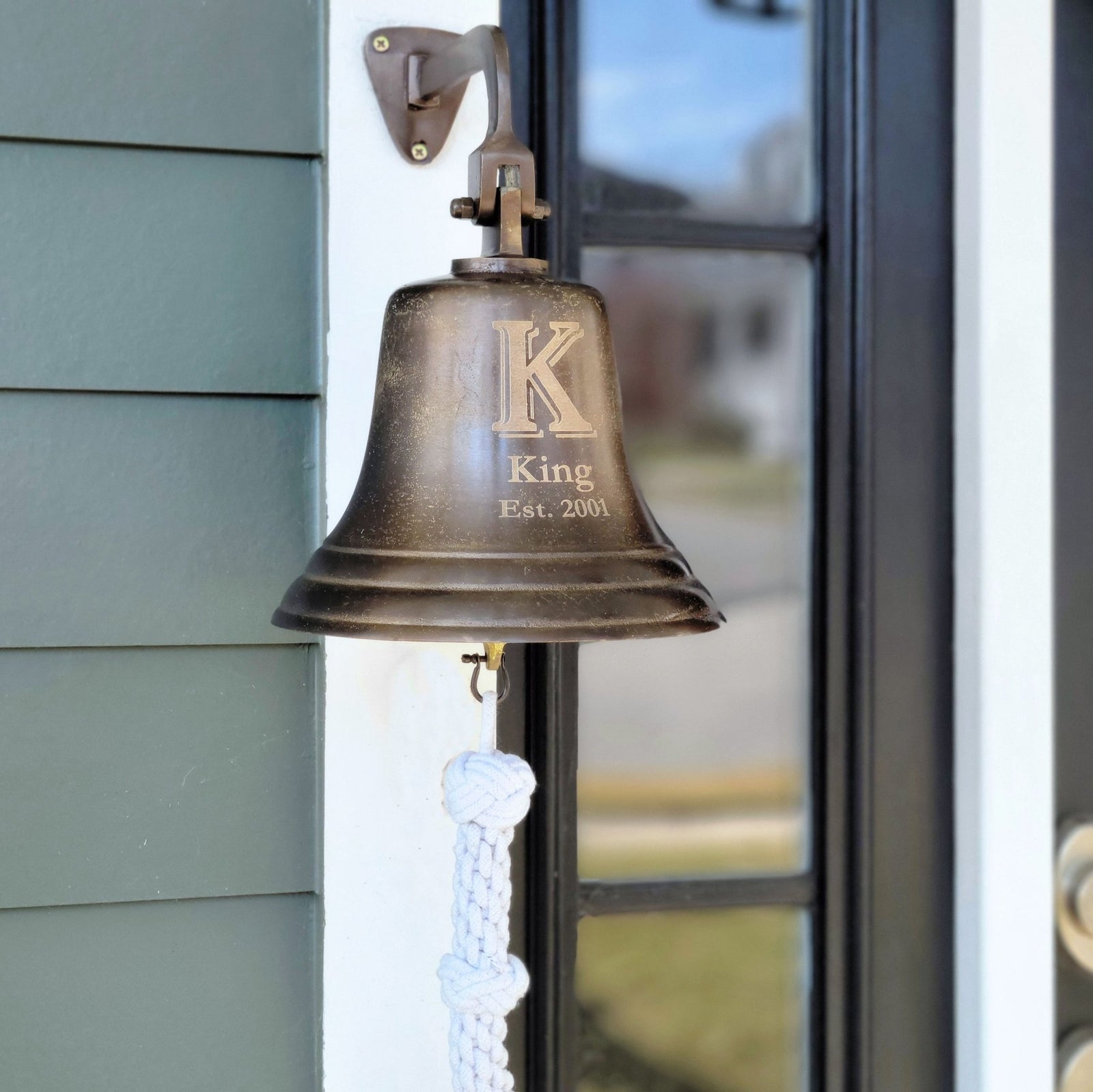 8 Inch Distressed Brass Family Initial Wall Bell – BrassBell
