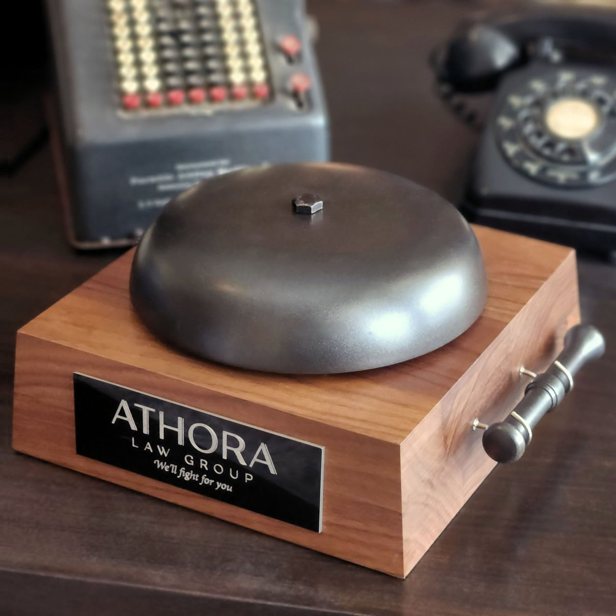 Large Dark Bronze Brass Boxing Bell On Base With Striker – BrassBell