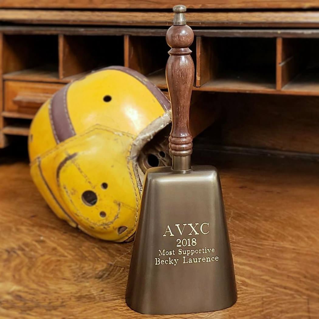 Large Engravable Antiqued Brass Cowbell With Wood Handle – BrassBell