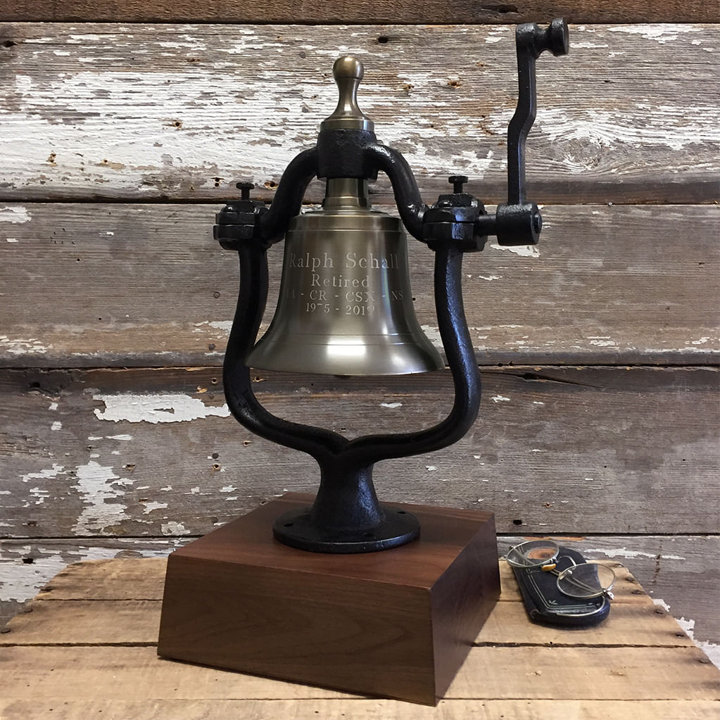 Medium Deluxe Engravable Antiqued Brass Railroad Bell – BrassBell