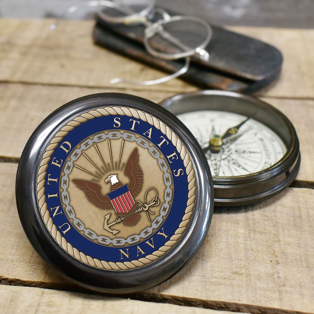 Personalized U.S. Navy Colored Emblem on Compass – BrassBell